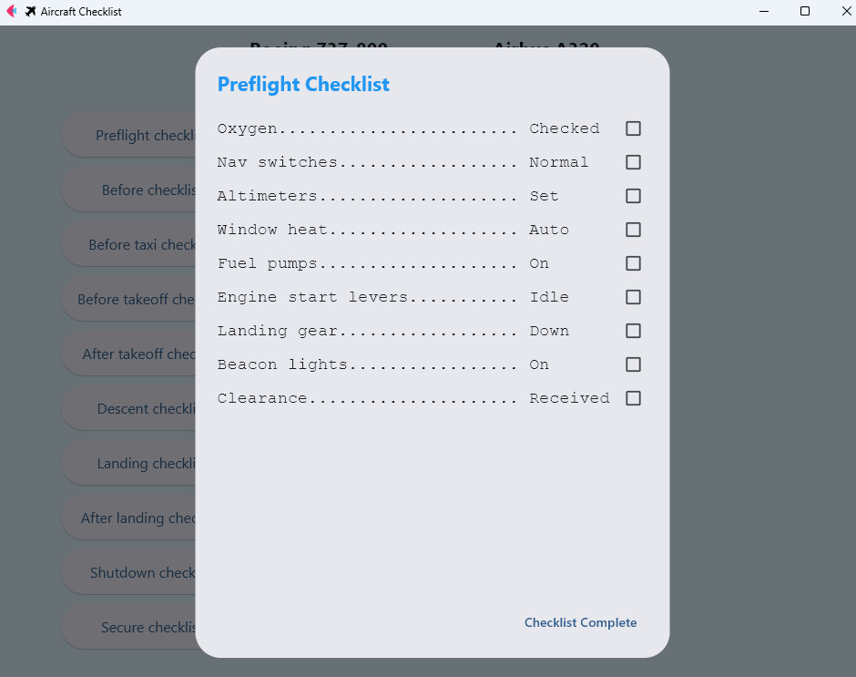 Aircraft-Checklist a oldalon. Microsoft Flight Simulator | MSFS