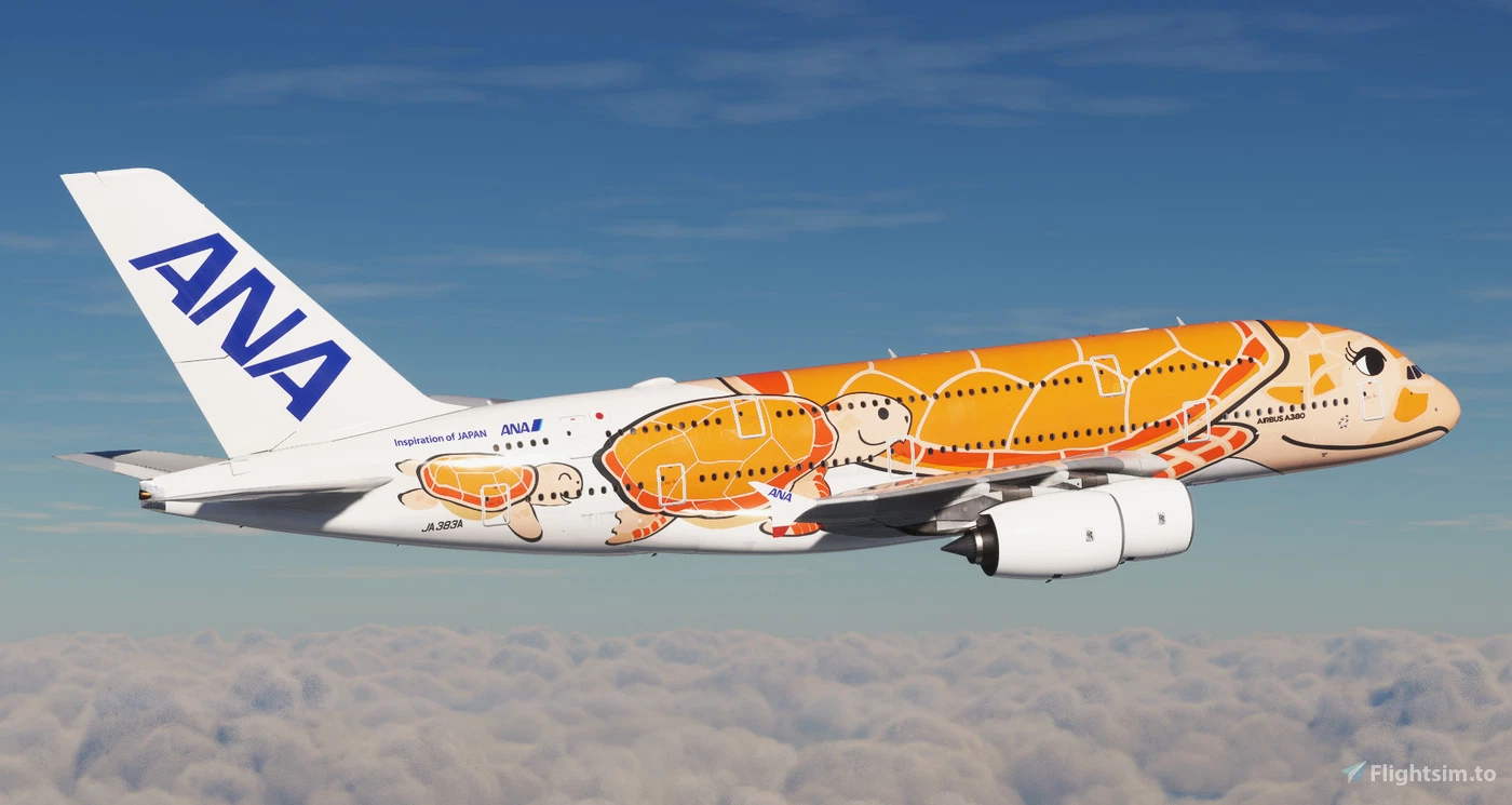 All Nippon Airways (ANA) Flying Honu - Ka La (Red-Orange Turtle) | JA383A | FlyByWire A380X [8K ...