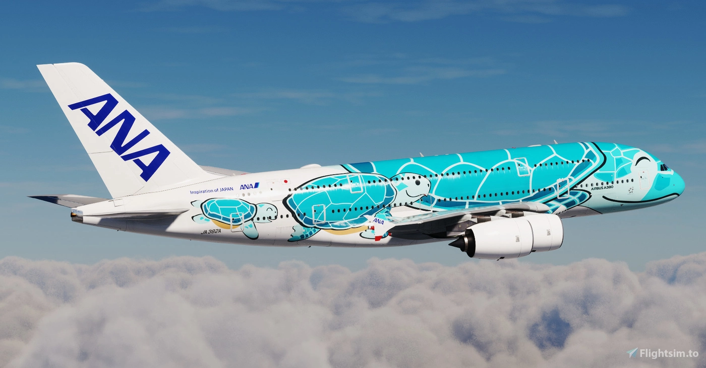 All Nippon Airways (ANA) 'Green Turtle / Flying Honu' JA382A | FlyByWire Airbus A380X [8K/4K ...
