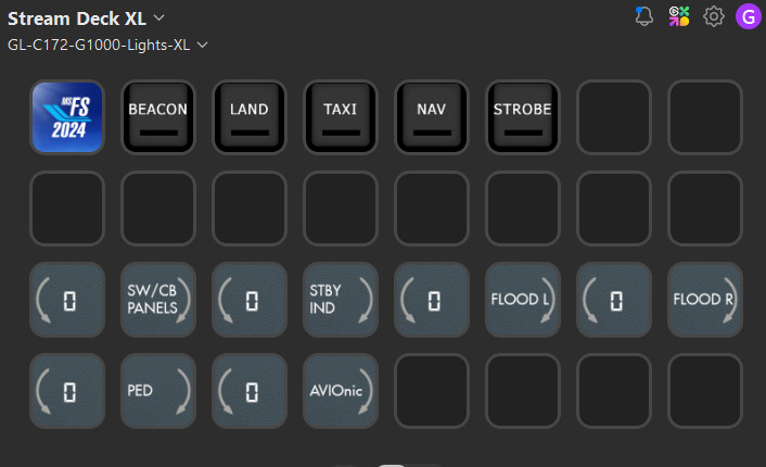 Asobo Cessna 172 G1000 - StreamDeck 15, XL and Plus lights profile のために Microsoft Flight ...