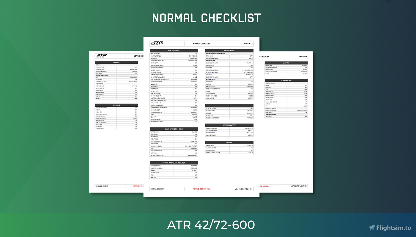 ATR 42/72-600 Checklist for Microsoft Flight Simulator | MSFS