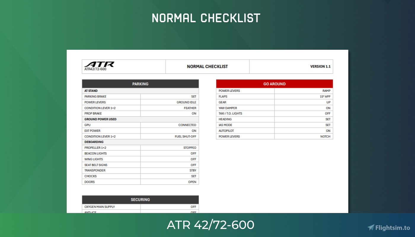 ATR 42/72-600 Checklist for Microsoft Flight Simulator | MSFS