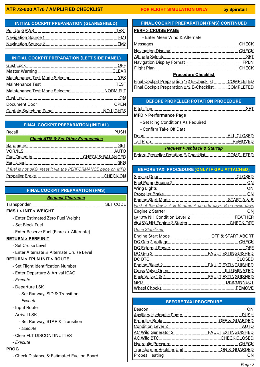 ATR 72-600 Amplified Checklist for Microsoft Flight Simulator | MSFS