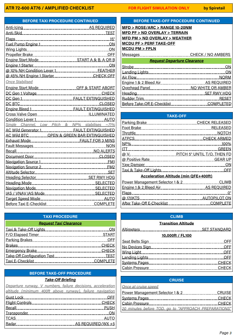 ATR 72-600 Amplified Checklist for Microsoft Flight Simulator | MSFS