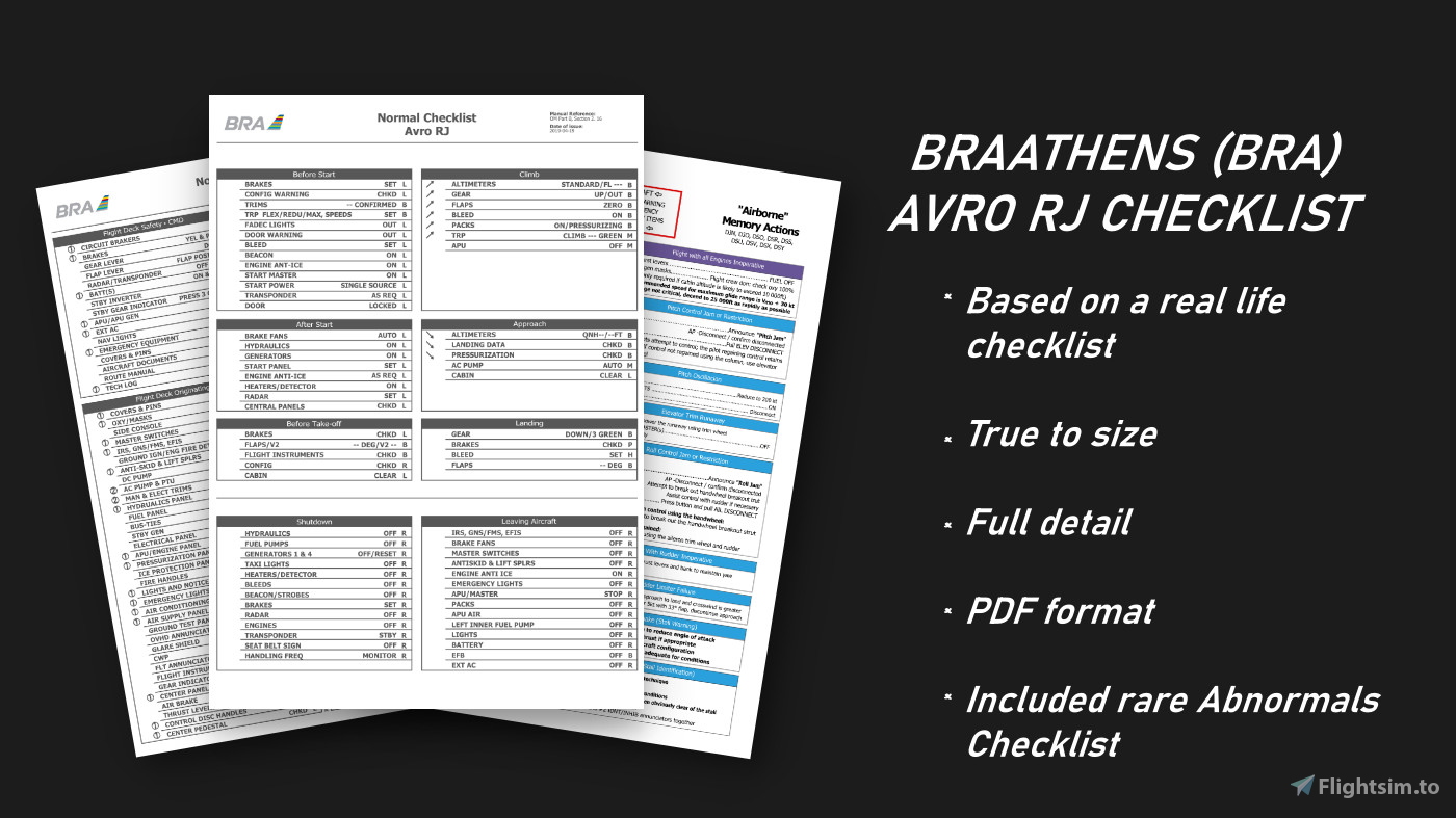 Avro RJ Complete Checklist - Braathens / BRA (BRX) for Microsoft Flight ...