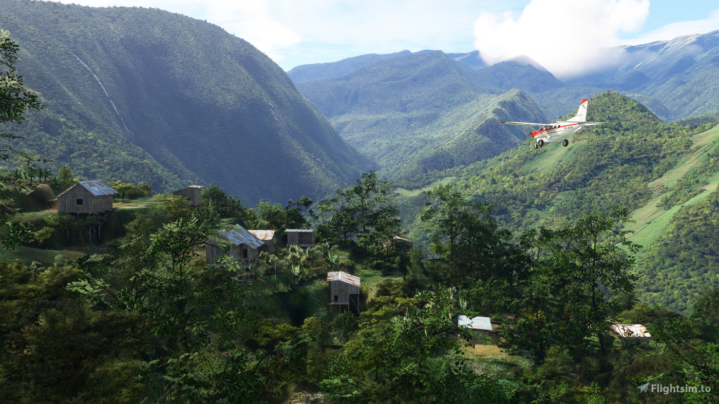 AYYW Yawan airstrip, Papua New Guinea + waterfall and landscape enhancement for Microsoft Flight ...