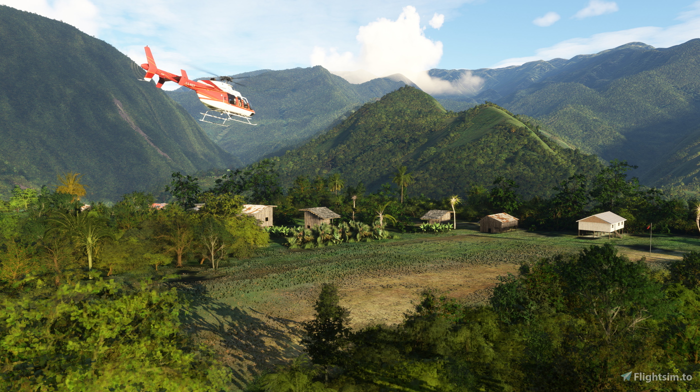 AYYW Yawan airstrip, Papua New Guinea + waterfall and landscape enhancement for Microsoft Flight ...