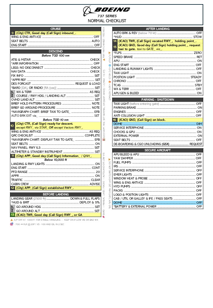 Boeing 737 Normal Checklist for Microsoft Flight Simulator | MSFS
