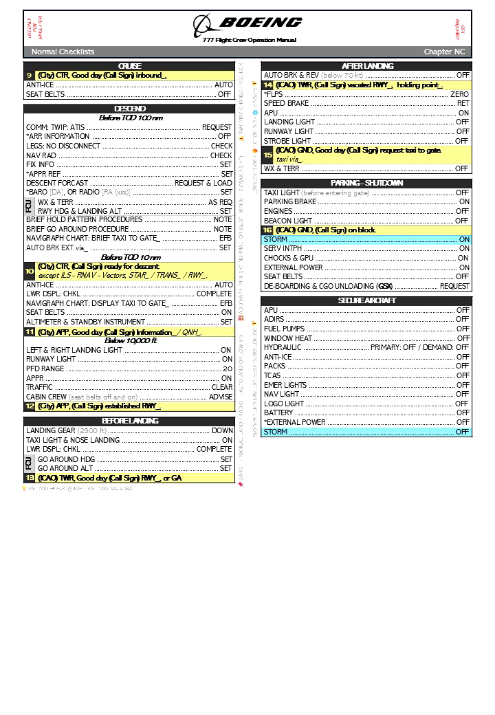 B777 Normal Checklist for Microsoft Flight Simulator | Feed
