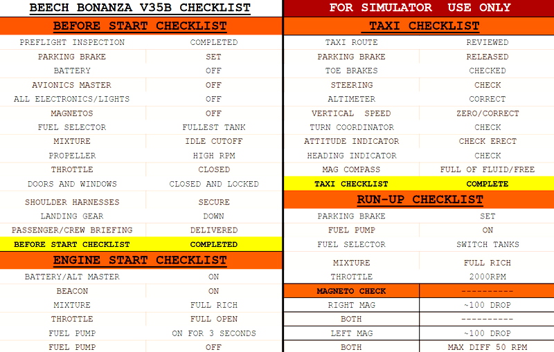 Beech Bonanza V35B Checklist by ElevatedSky 对于 Microsoft Flight Simulator | Feed