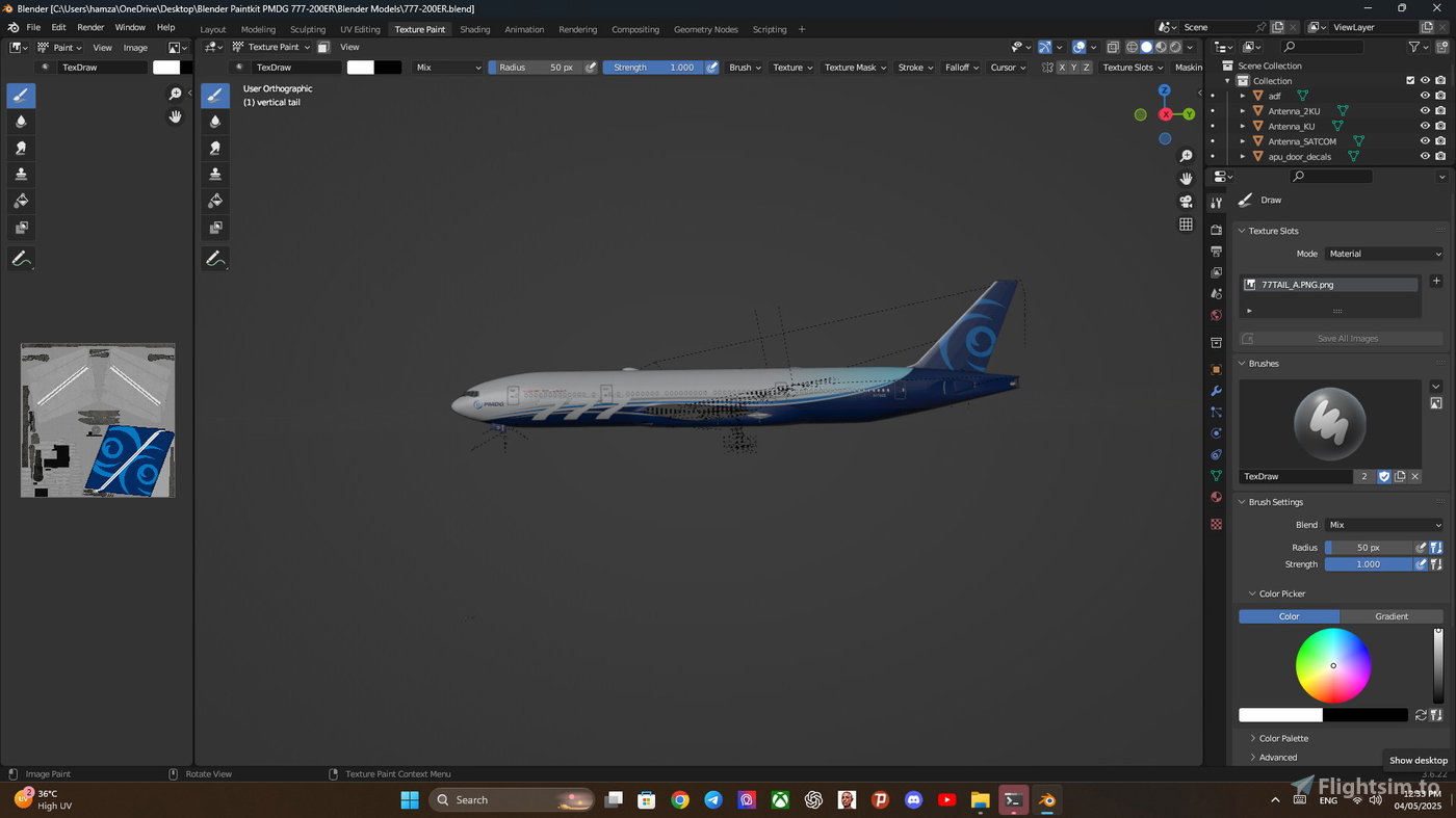 Blender Paintkit for PMDG 777-200ER para Microsoft Flight Simulator | MSFS