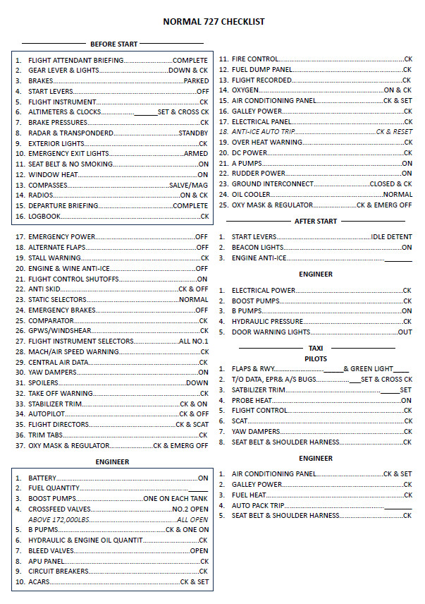 Boeing 727-200F Checklist for Microsoft Flight Simulator | MSFS