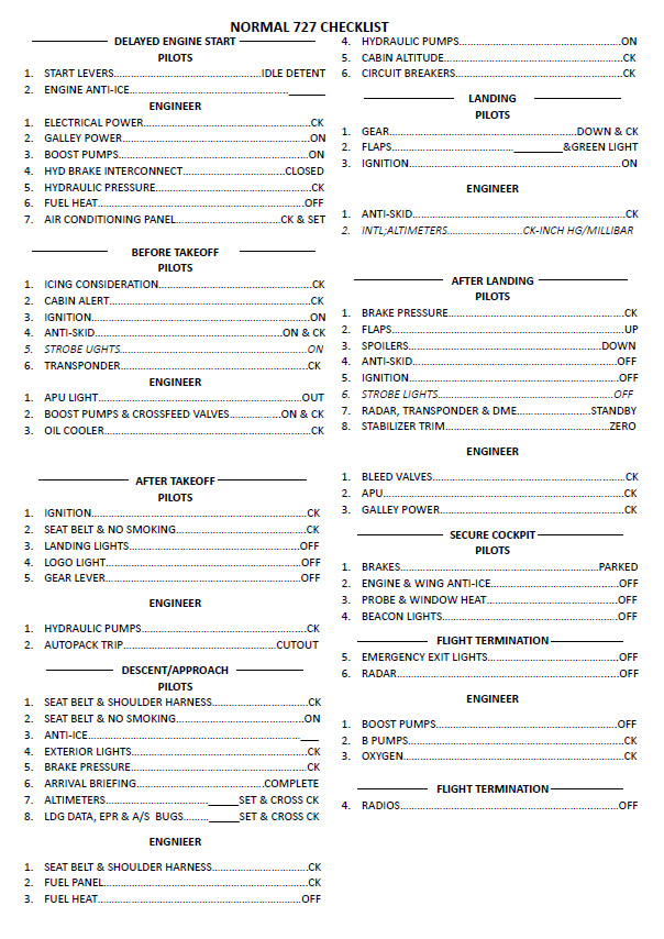 Boeing 727-200F Checklist for Microsoft Flight Simulator | MSFS
