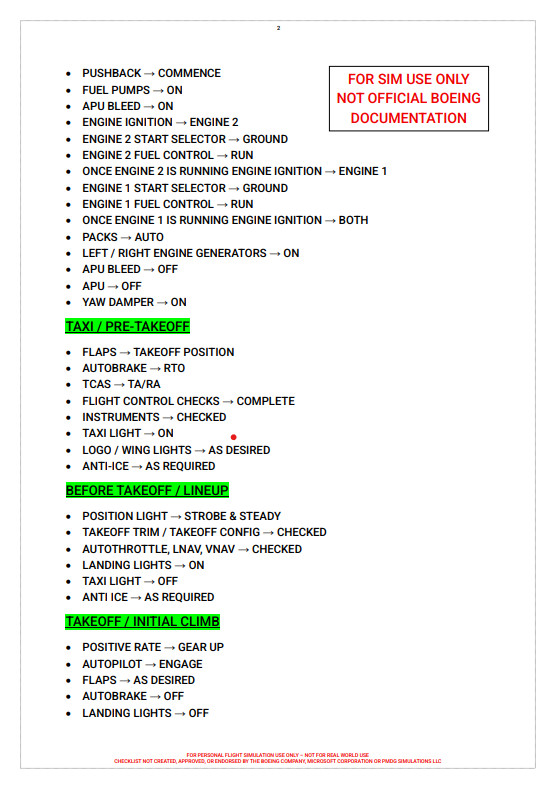 Boeing 737-800 (PMDG) Checklist for Microsoft Flight Simulator | MSFS