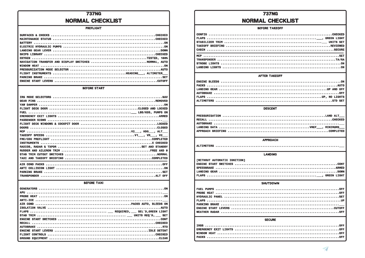 Boeing 737 NG - Checklist voor Microsoft Flight Simulator | MSFS