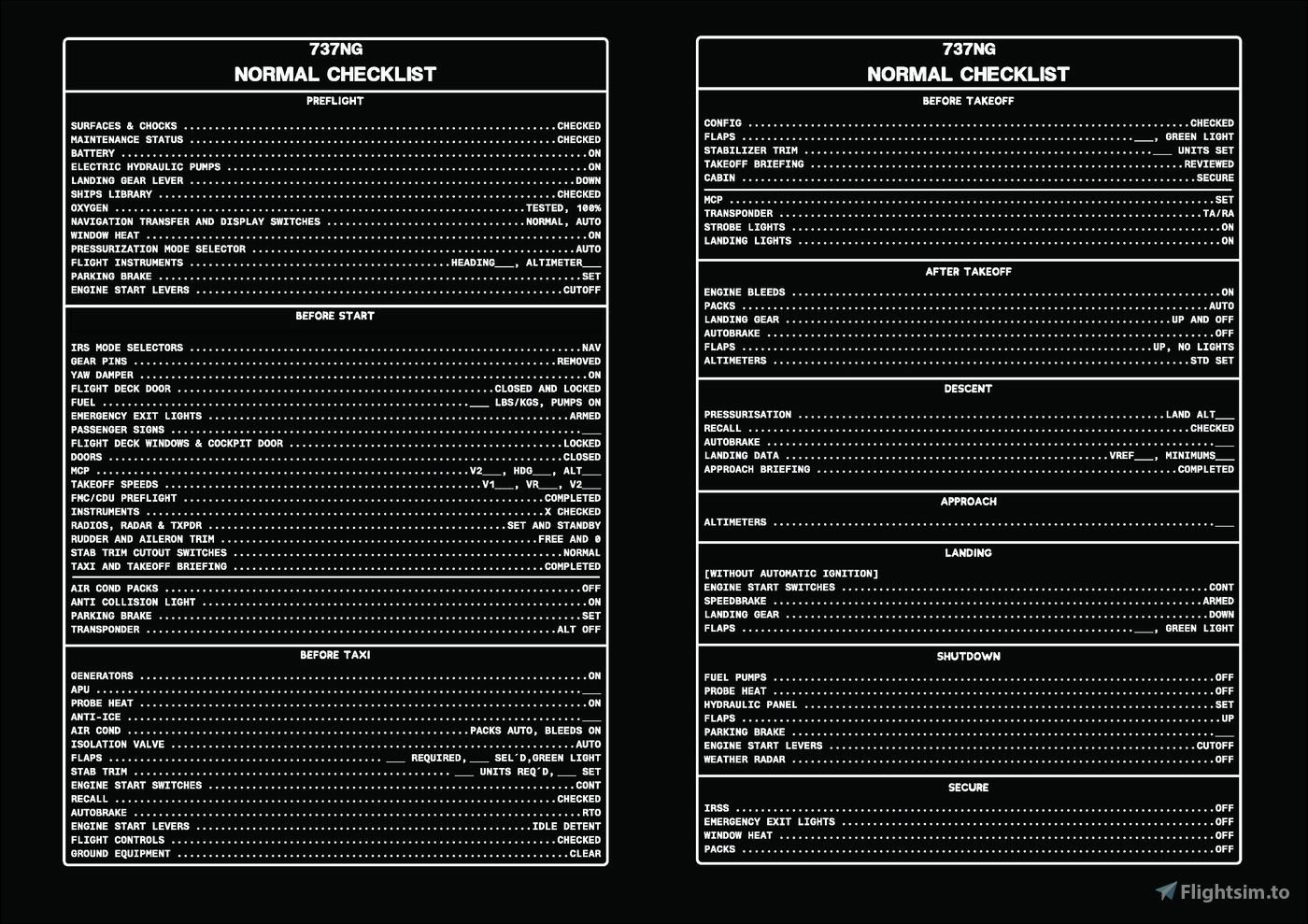 Boeing 737 NG - Checklist for Microsoft Flight Simulator | MSFS