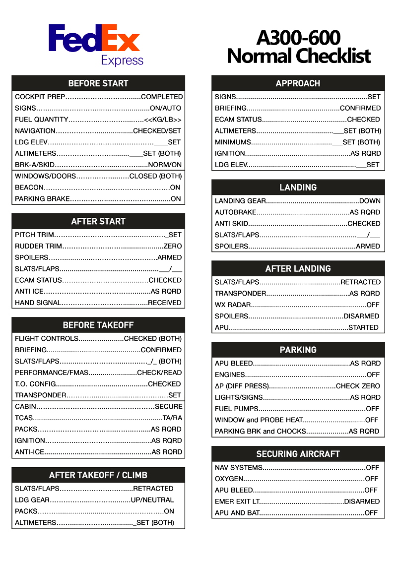 Airbus A300 Checklist - FedEx Express for Microsoft Flight Simulator | Feed