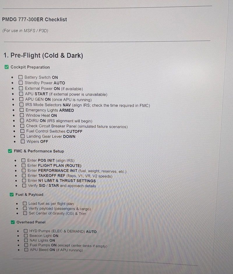 Checklists pour Microsoft Flight Simulator | MSFS | Flightsim.to