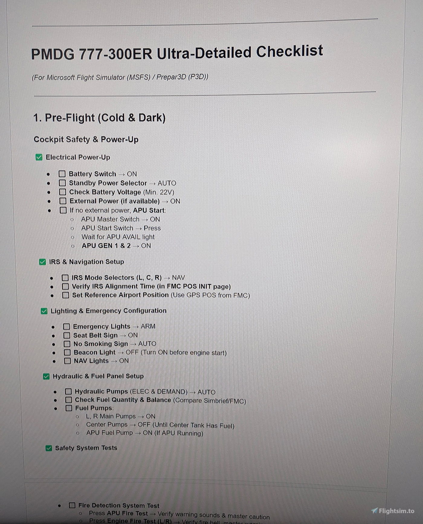 Boeing 787 Family Checklists for Microsoft Flight Simulator | MSFS
