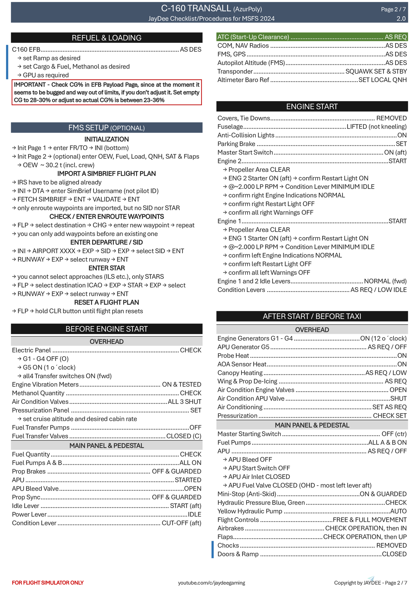 C-160 Transall - Procedures and Checklist pro Microsoft Flight ...