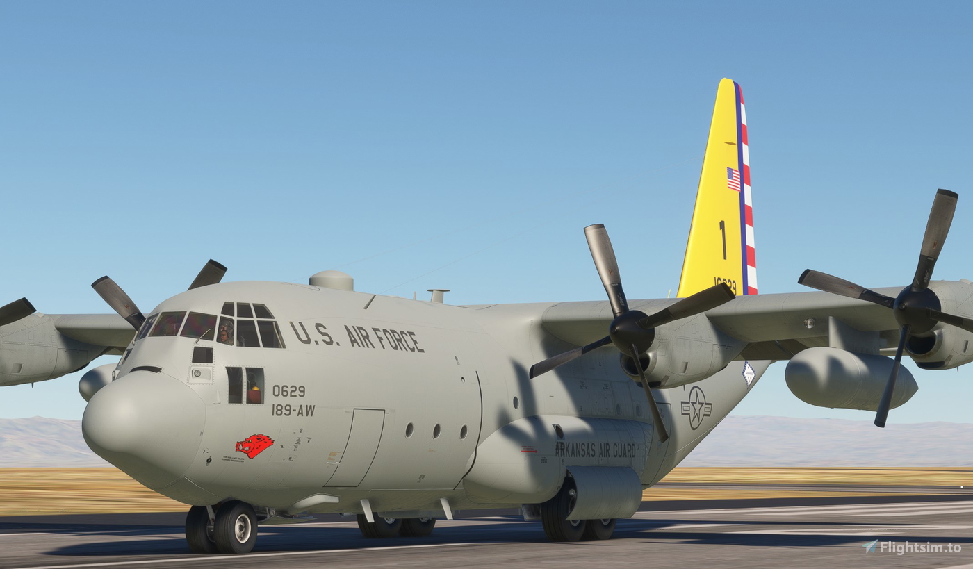 Captain Sim C130H US Air Guard Arkansas ANG Yellow Tail 81-0629 for Microsoft Flight Simulator ...