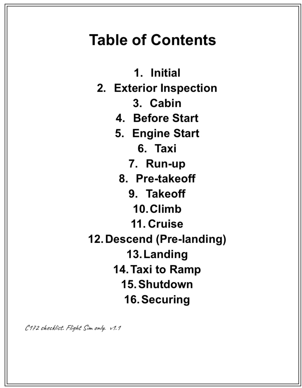 Cessna C172 Checklist Cue Cards Pour Microsoft Flight Simulator Msfs