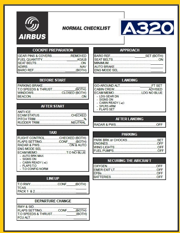 Check-List - Simplified procedures A320 NEO for Microsoft Flight ...