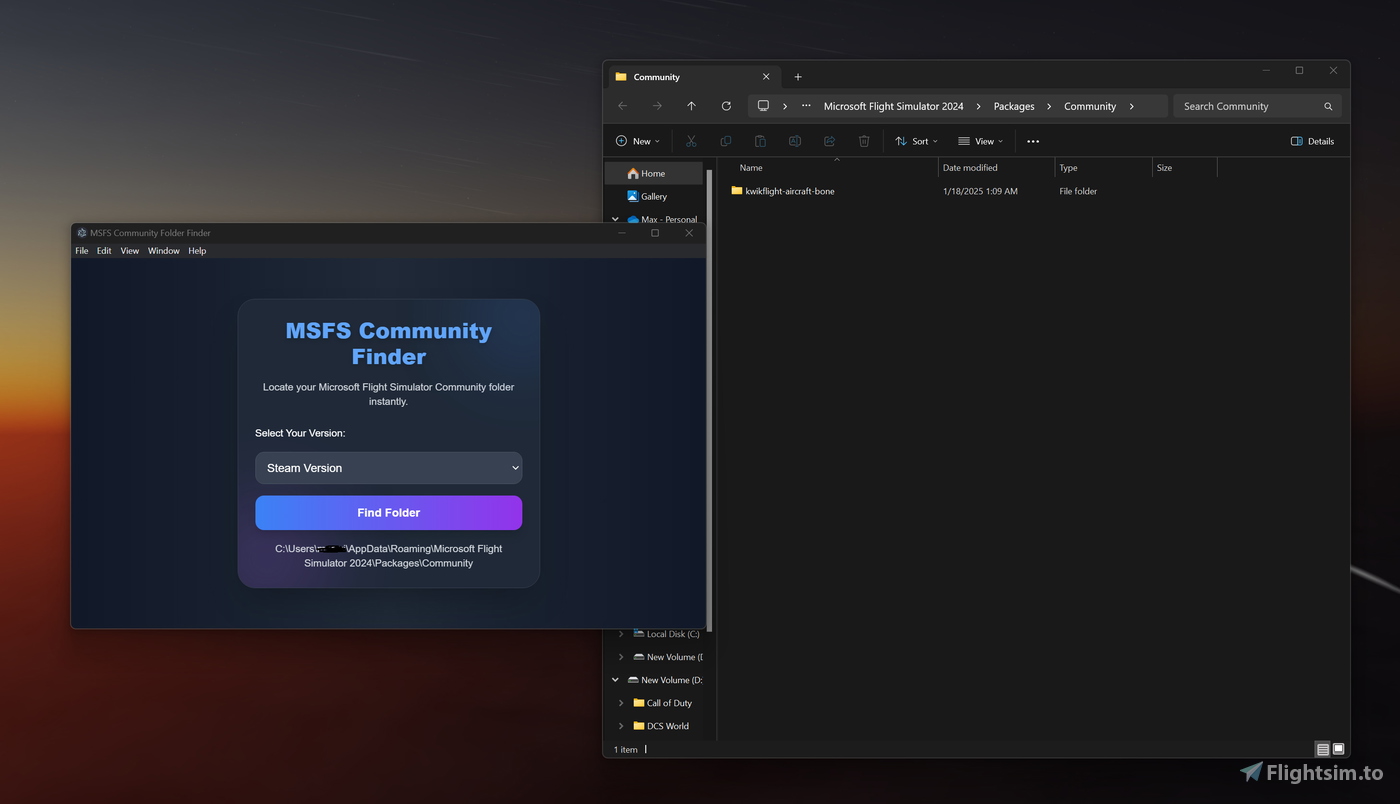 Community Folder Finder 对于 Microsoft Flight Simulator | MSFS