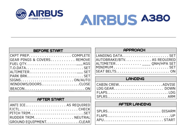 FBW A380 Checklist pour Microsoft Flight Simulator | MSFS