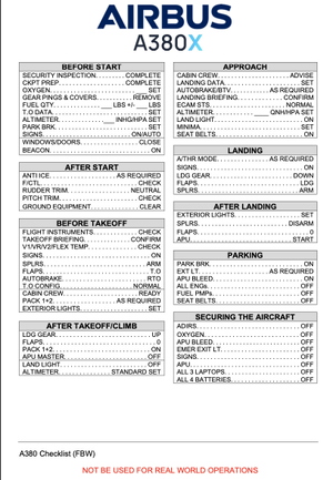 FBW A380X Checklist Condensed - MSFS Add-on - Flightsim.to