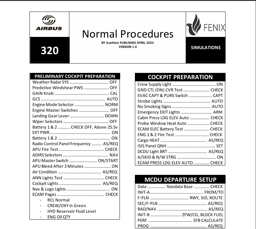 Fenix A320 Normal Procedures for Microsoft Flight Simulator | MSFS