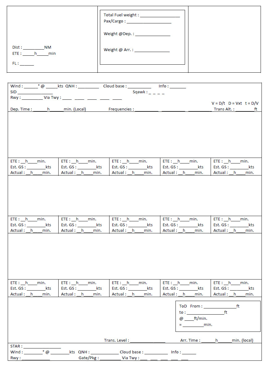 Flight planning sheet for Vintage navigation for Microsoft Flight ...