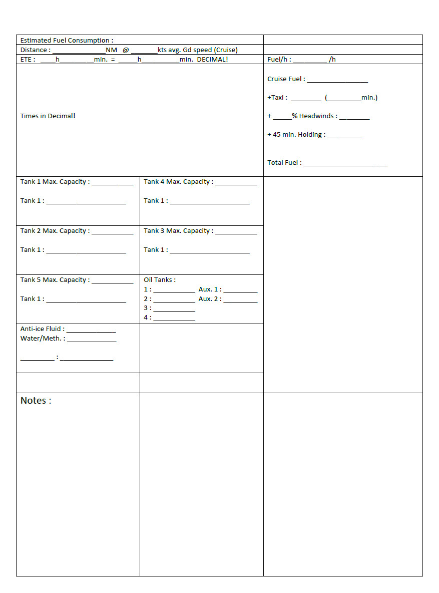 Flight planning sheet for Vintage navigation for Microsoft Flight ...
