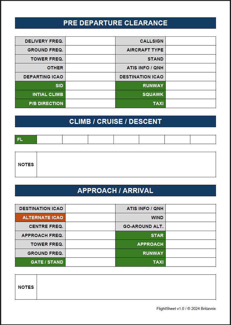 FlightSheet / Notepad for VATSIM/IVAO for Microsoft Flight Simulator | MSFS