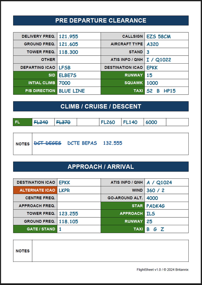 FlightSheet / Notepad for VATSIM/IVAO for Microsoft Flight Simulator | MSFS