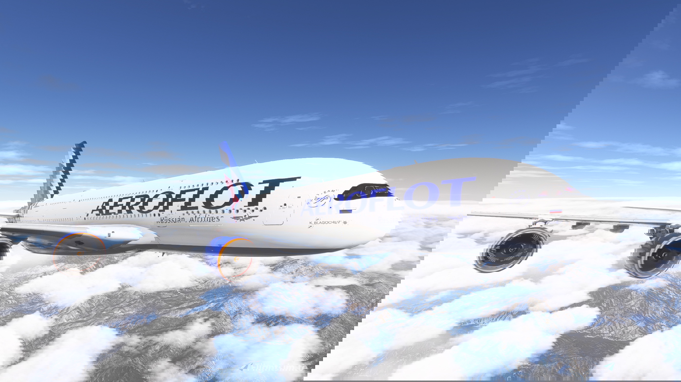 FlyByWire A380-800 Aeroflot 2020 Livery 4K & 8K for Microsoft Flight Simulator | MSFS