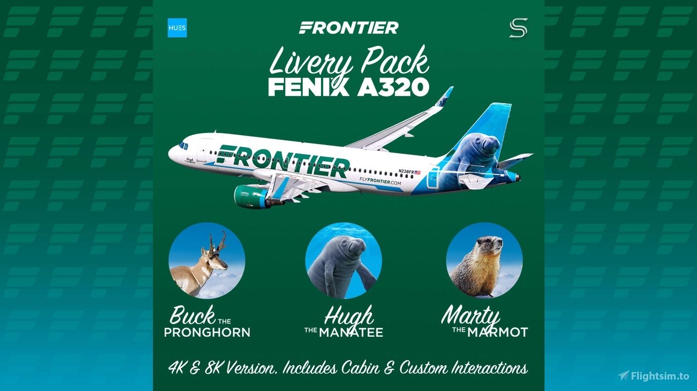 Frontier Airlines Livery Pack w/ Cabin | Fenix A320 CFM SL | 8K & 4K for Microsoft Flight ...
