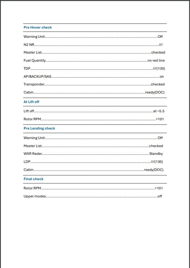 H145 HEMS Checklist for Microsoft Flight Simulator | MSFS