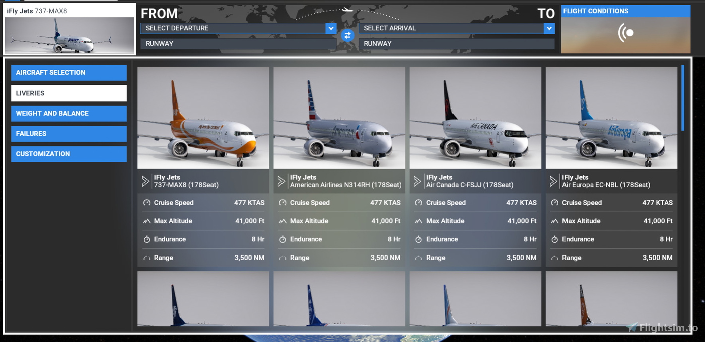 Ifly 737 MAX 8 thumbnail preset para Microsoft Flight Simulator | MSFS