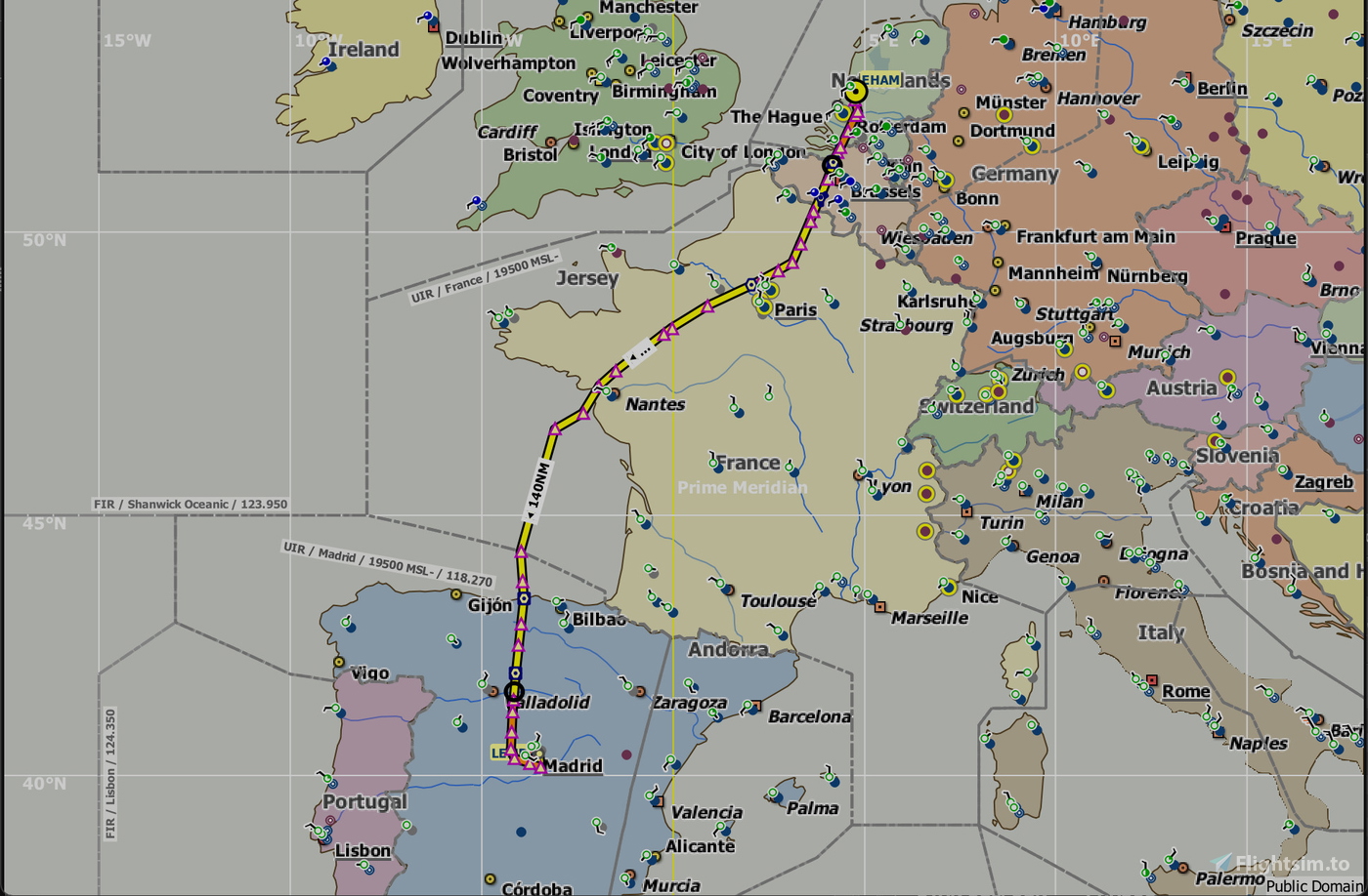 IFR Amsterdam Airport Schiphol (EHAM) to Madrid Barajas International ...