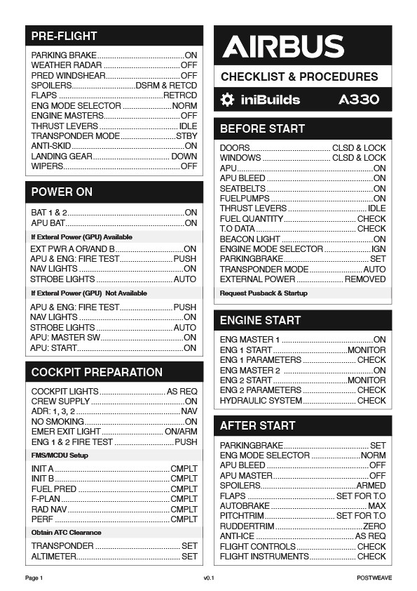 iniBuilds A330 - Checklist & Procedures per Microsoft Flight Simulator ...