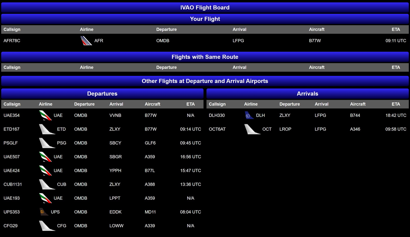 IVAO Flight Board 对于 Microsoft Flight Simulator | MSFS