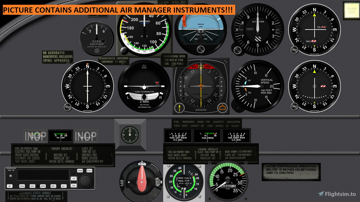 JustFlight Piper PA-28R Air Manager Instruments for Microsoft Flight ...