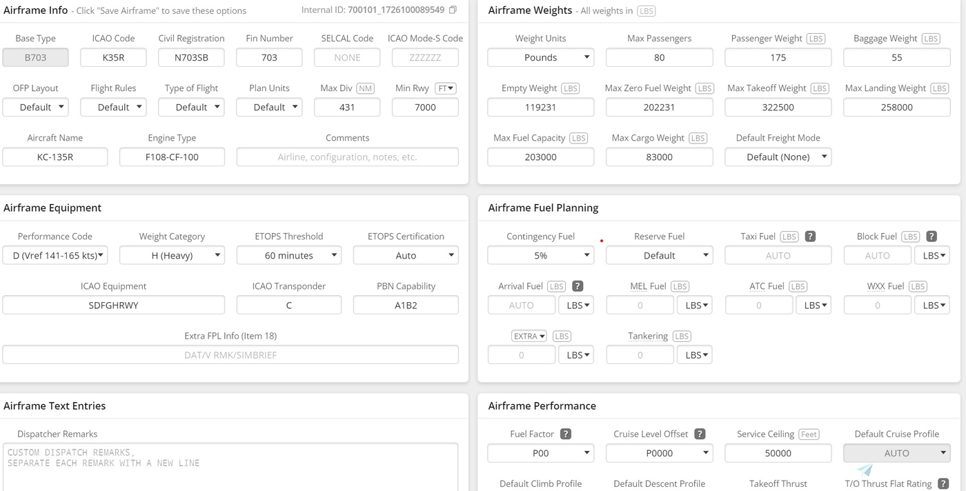 KC-135R Simbrief Profile for Microsoft Flight Simulator | MSFS