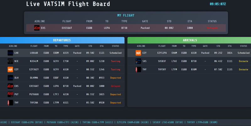 Live vatsim Flight board for Microsoft Flight Simulator | MSFS
