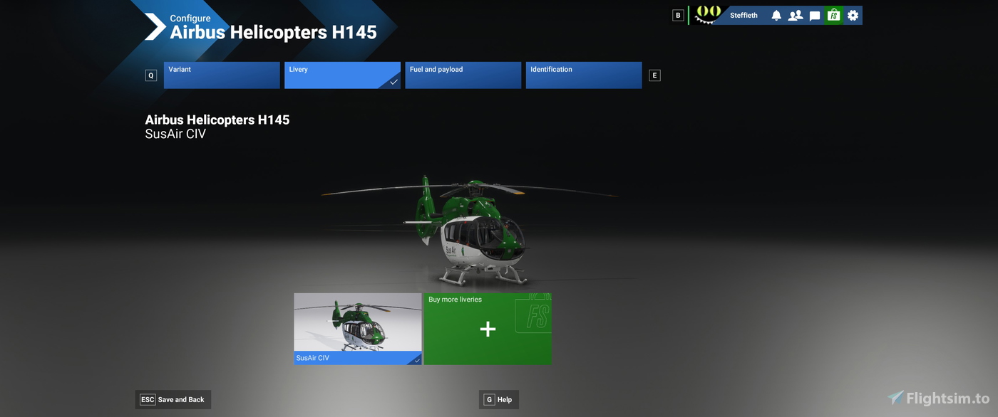 Livery H145 Civ - SusAir ( FS2020 ) for Microsoft Flight Simulator | MSFS