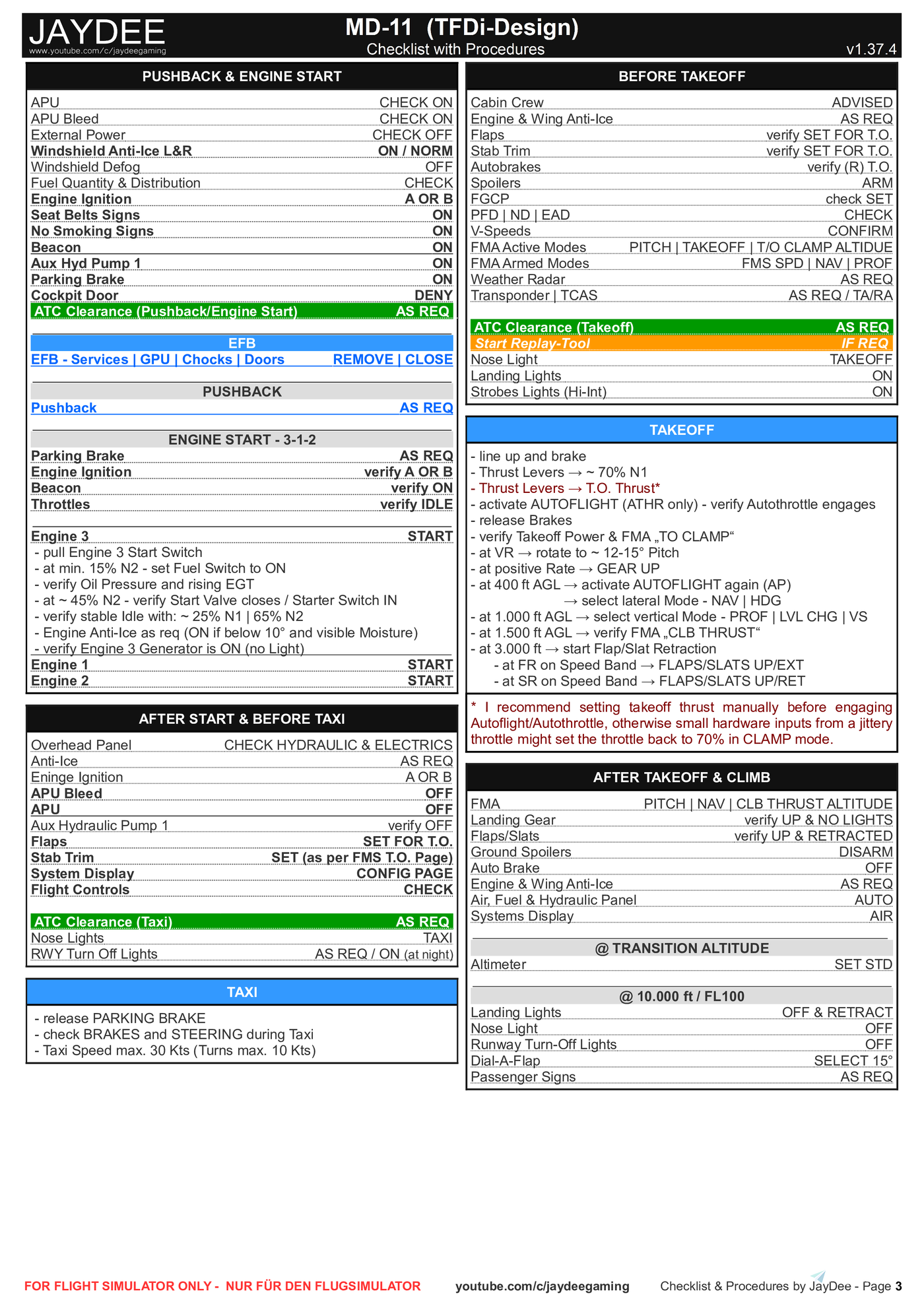 MD-11 - TFDi - Checklist & Procedures for Microsoft Flight Simulator | MSFS