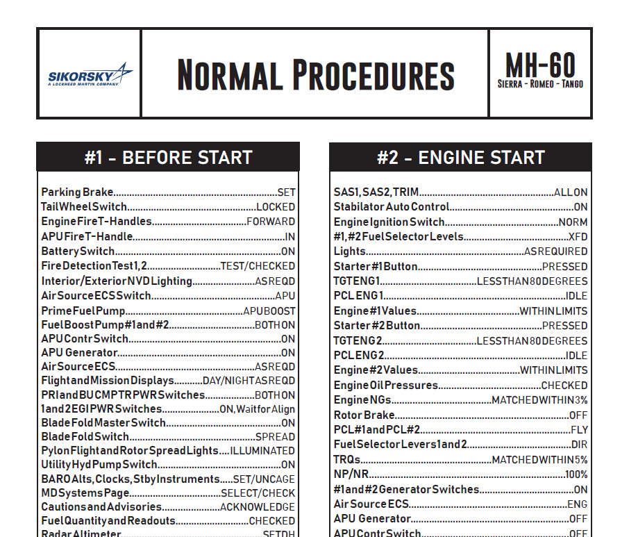 MH-60 S/R/T Checklist のために Microsoft Flight Simulator | MSFS