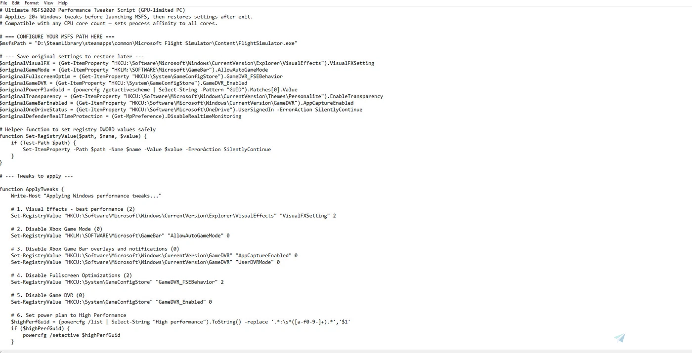 MSFS FPS Boost Script for Microsoft Flight Simulator | MSFS