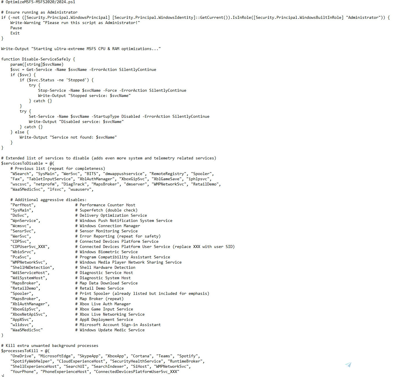 MSFS Optimisation Script (Reduce Background Apps/Services) for ...